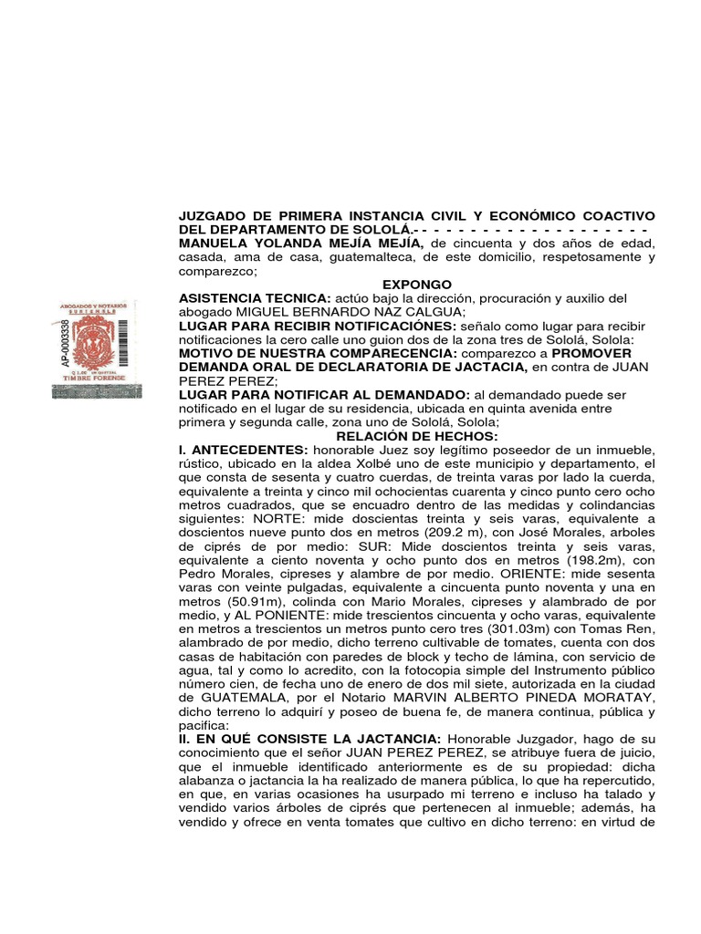 T4. Juicio Oral de Declaracion de Jactancia PDF | PDF