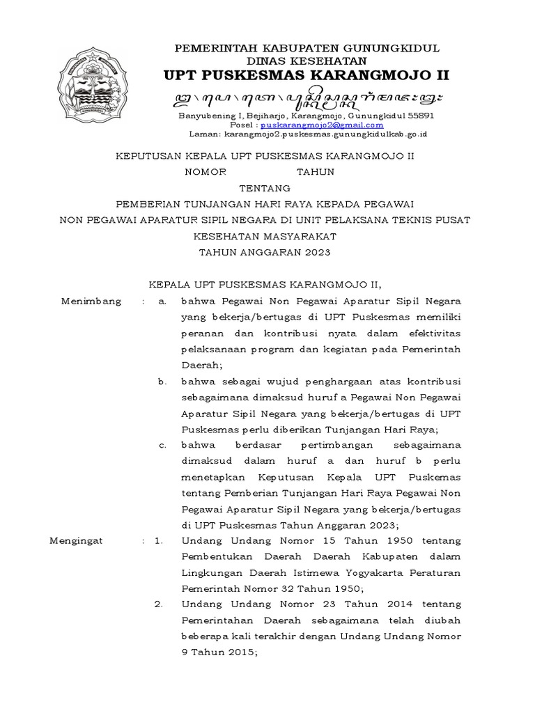 SK KEPALA PUSKESMAS TENTANG THR NON ASN 2023 v.03 | PDF
