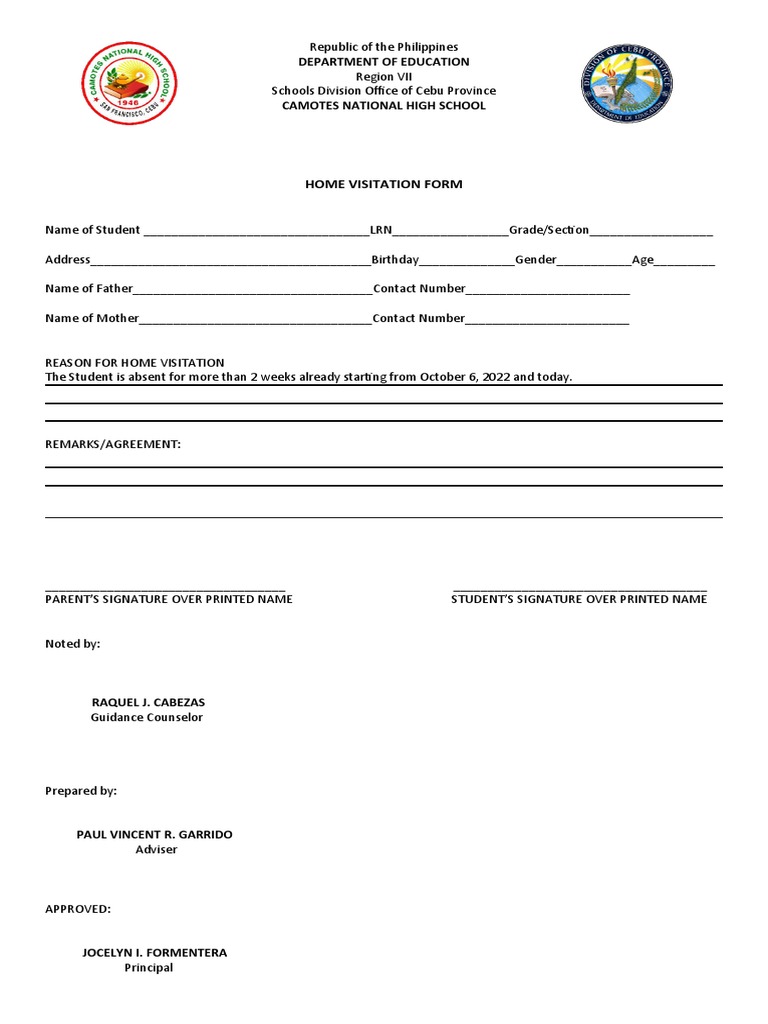 Home Visitation Form | PDF