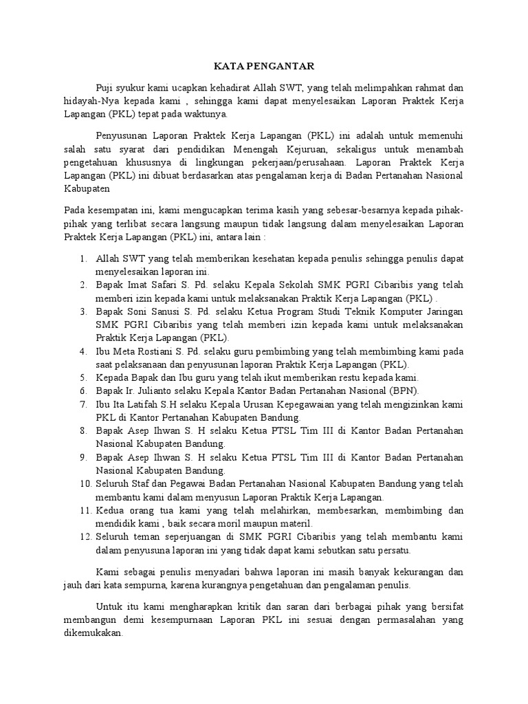 Kata Pengantar PKL | PDF