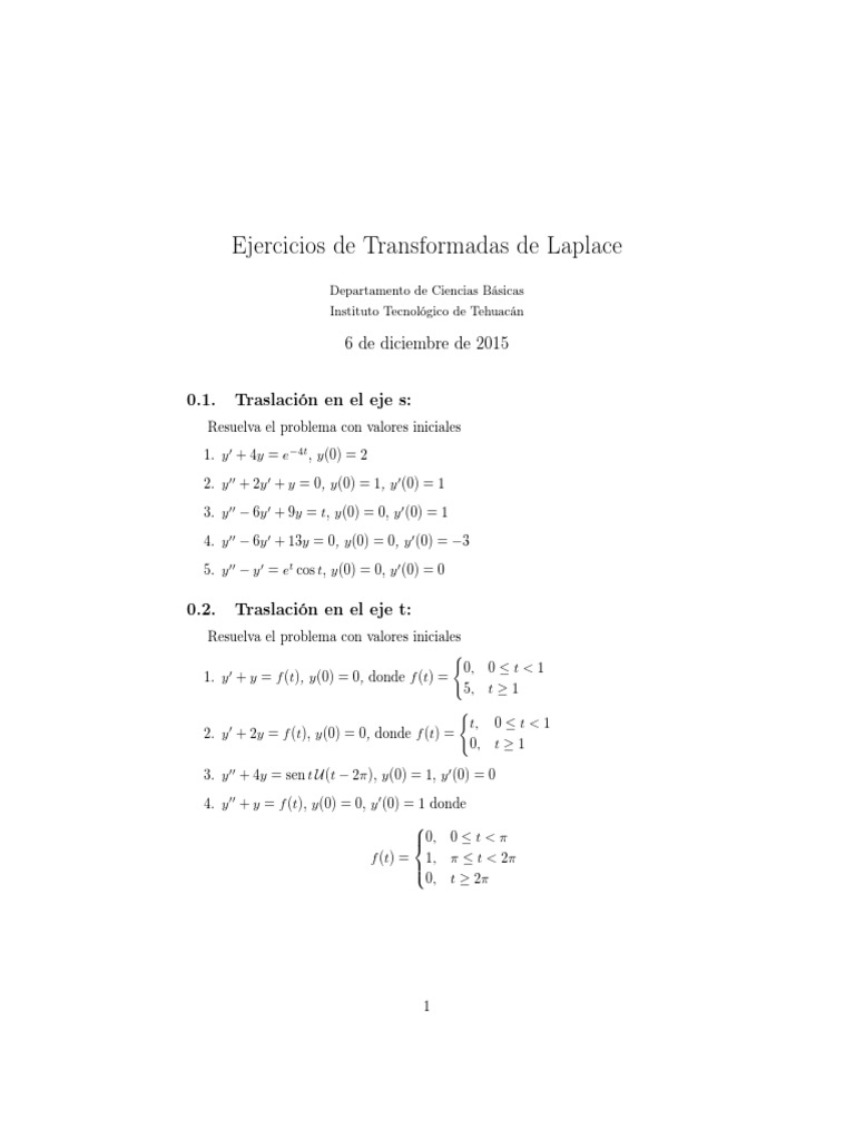 Ejercicios de Transformadas Laplace | PDF | Métodos y materiales de enseñanza