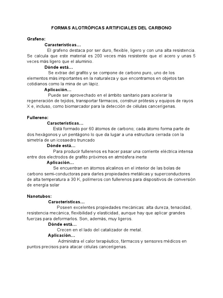Formas Alotrópicas Artificiales Del Carbono | PDF