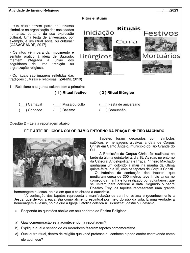 Atividade de Ritos Religiosos | PDF | Rituais | Eucaristia