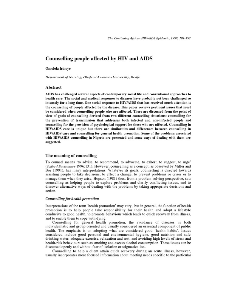 Counselling People Affected by HIV and A PDF | PDF | Hiv/Aids ...