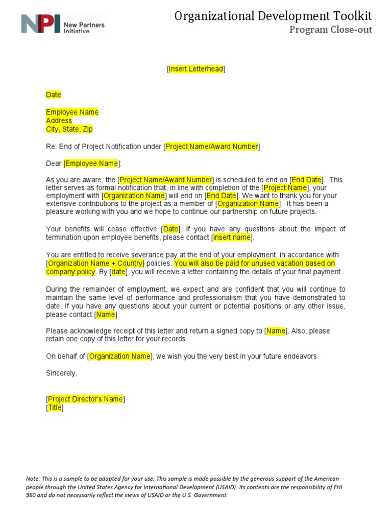 End of Project Termination Letter | PDF