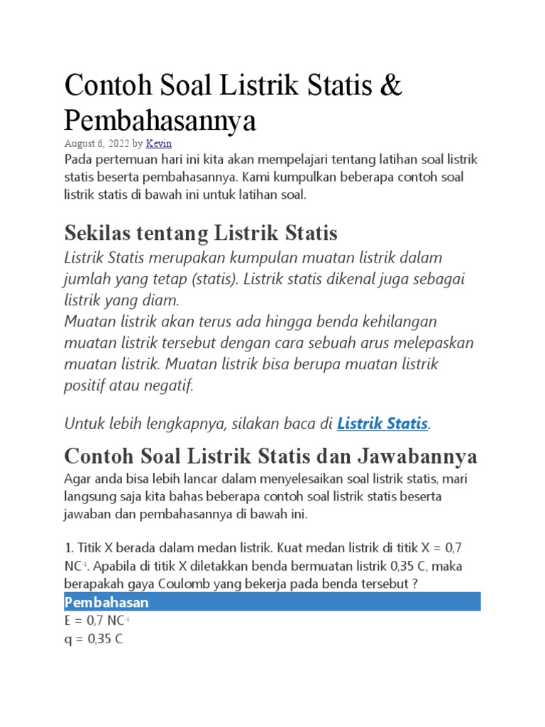 Contoh Soal Listrik Statis | PDF | Teknologi & Rekayasa