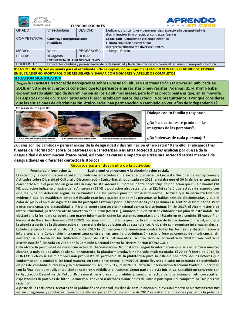 5° CC SS - Clase-18-Agosto PDF | PDF | Racismo | Discriminación y ...