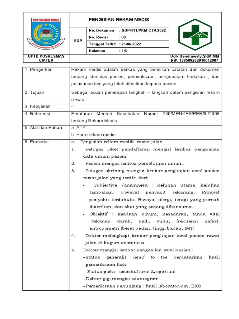 Sop Pengisian Rekam Medis | PDF | Pengembangan Diri