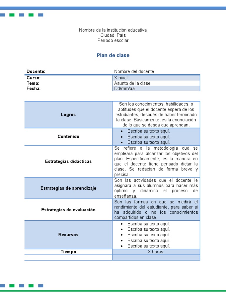 Formato de Plan de Clase Preescolar Word | PDF | Enseñando | Cognición