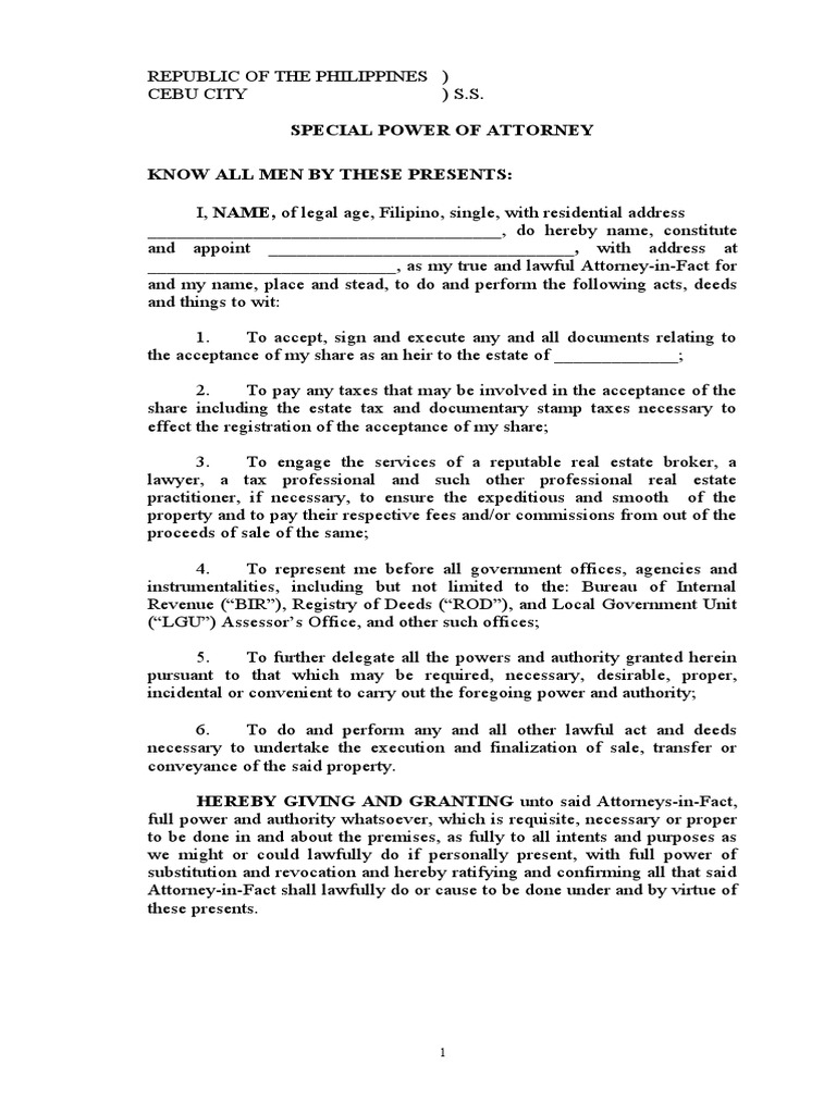 Special Power of Attorney Know All Men by These Presents | PDF