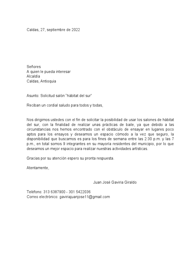 Carta Solicitud de Espacio | PDF