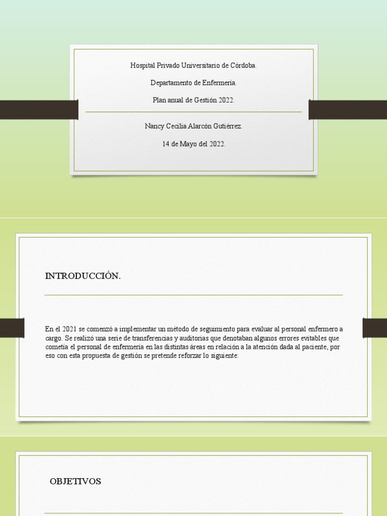 Presentacion Power Point de Nancy Alarcon, Plan de Gestion 2022 | PDF