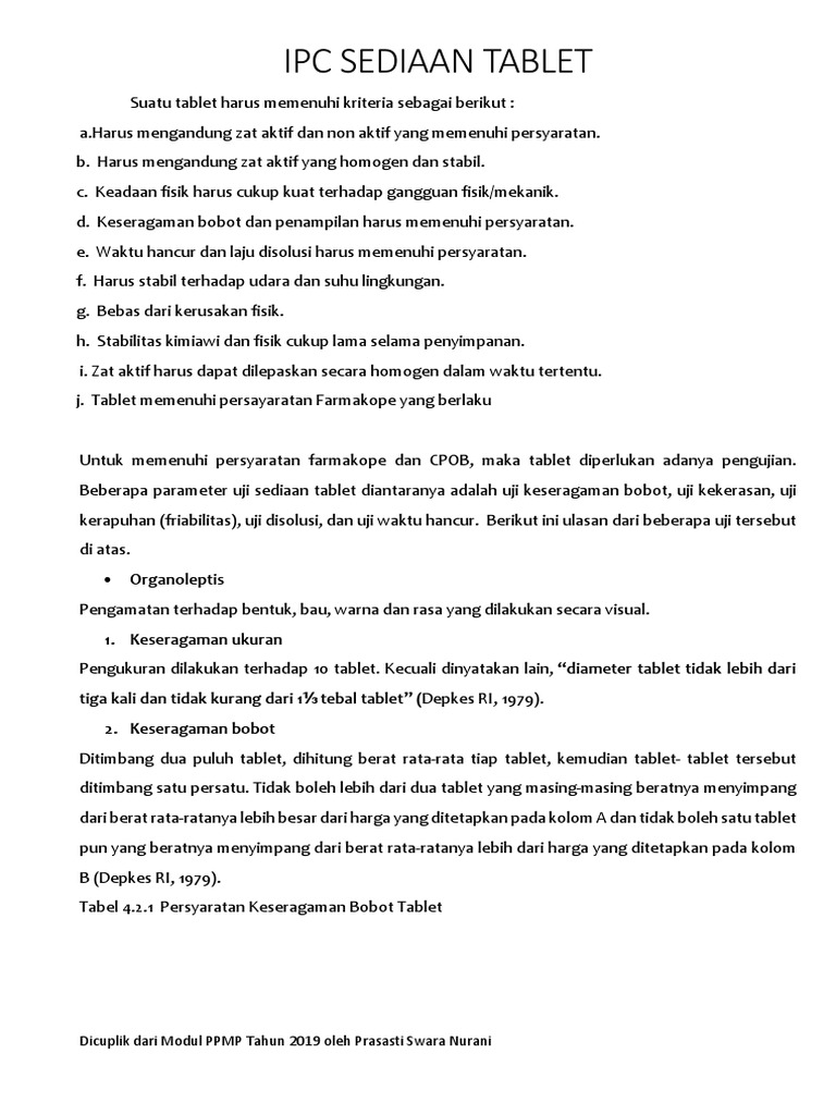 Ipc Sediaan Tablet PDF | PDF