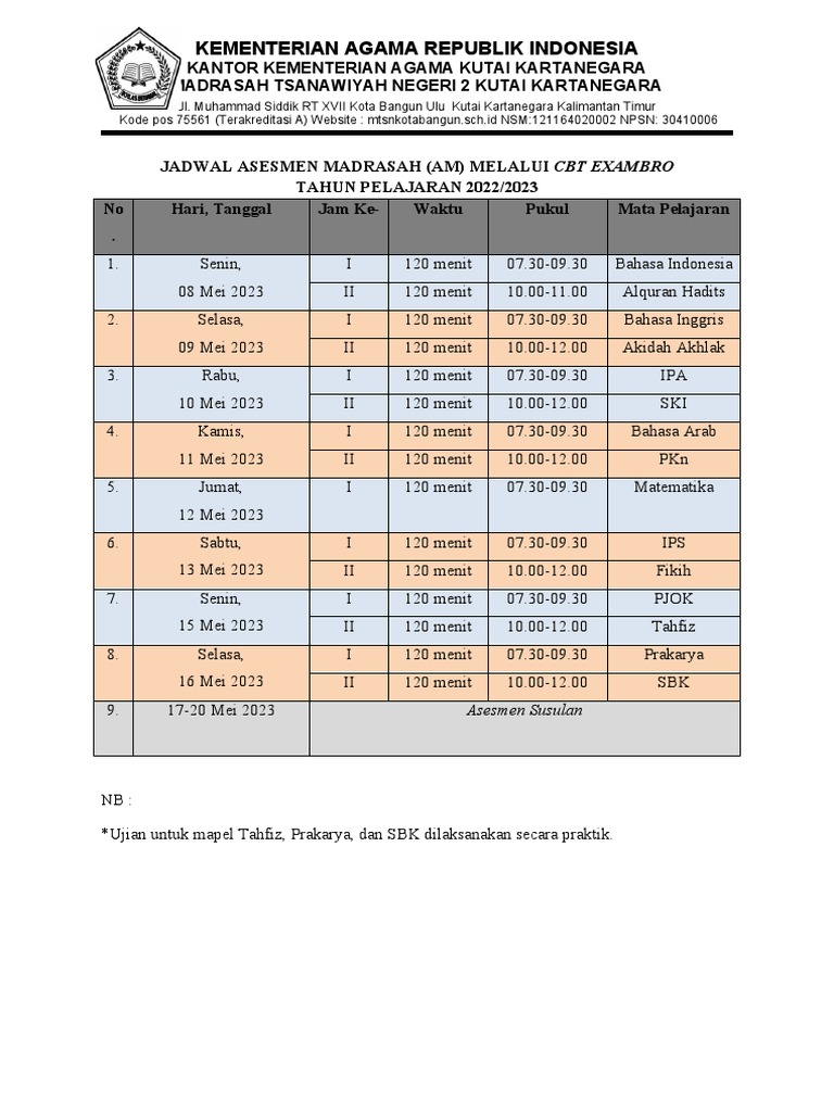 JADWAL AM MTS | PDF