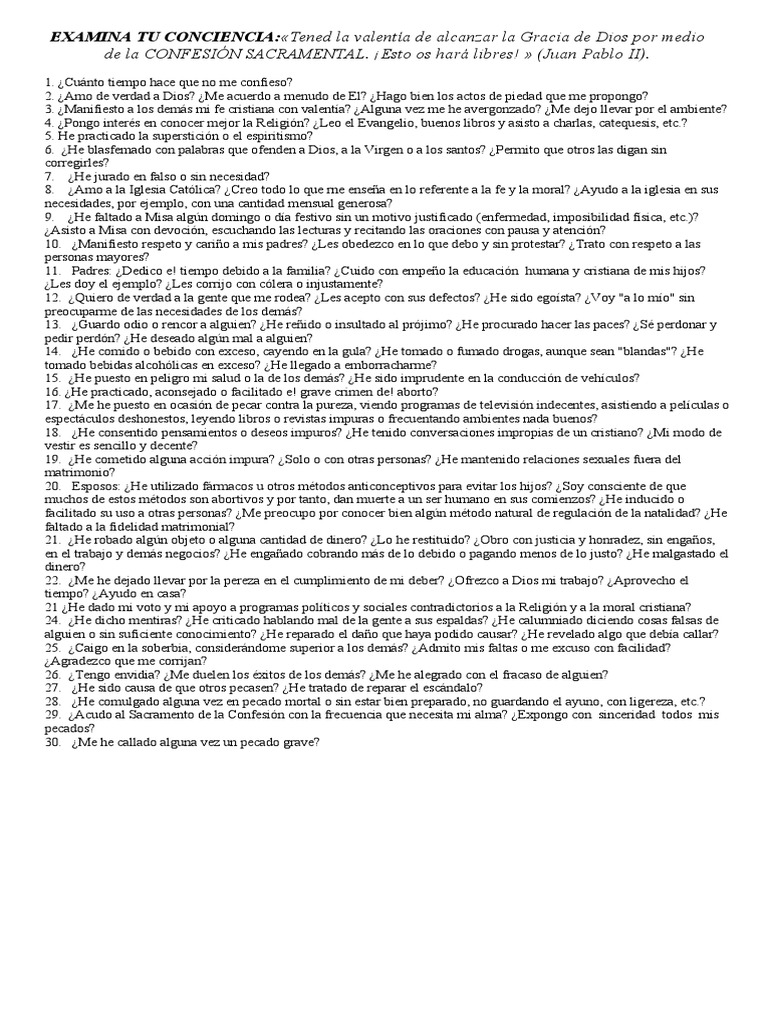 Examina Tu Conciencia para Adultos | Descargar gratis PDF | Misa ...