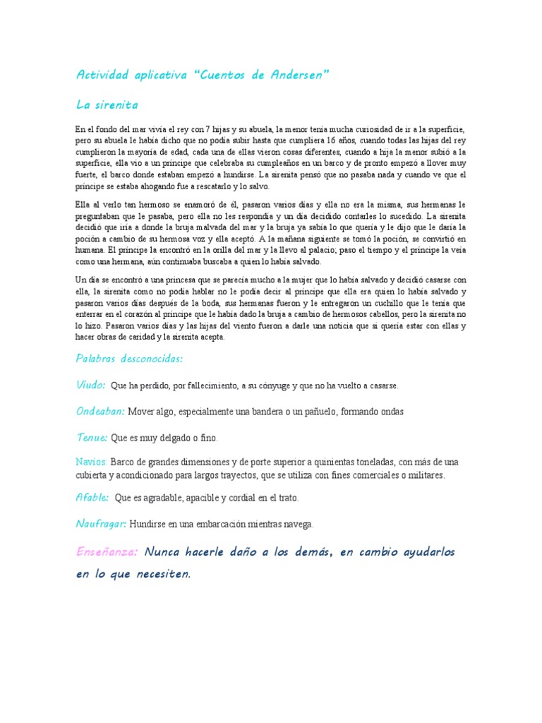 Cuento La Sirenita | PDF