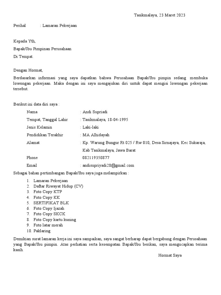 SURAT LAMARAN ANDI New | PDF