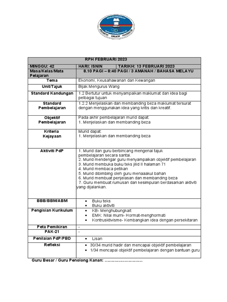 RPH M42 | PDF | Karier & Perkembangan | Pengembangan Diri
