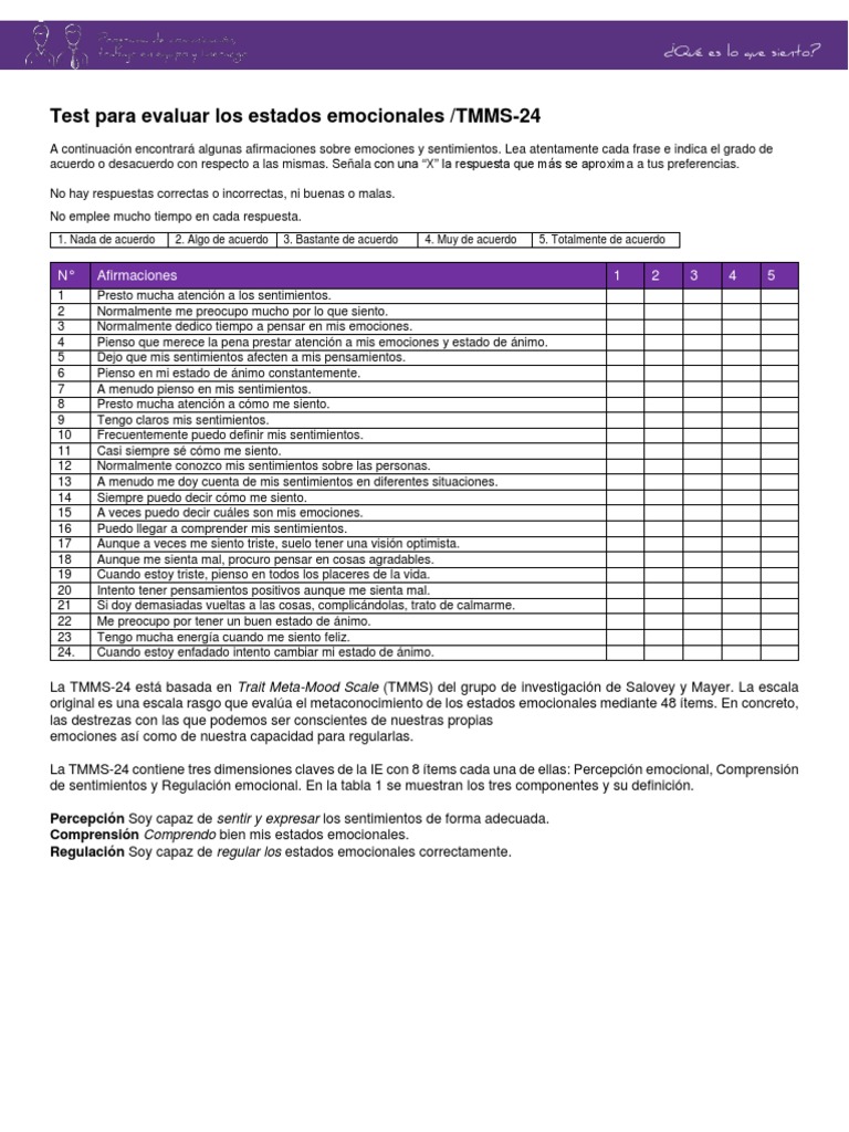 Test TMMS-24 para Evaluar Emociones | PDF | Las emociones | Percepción