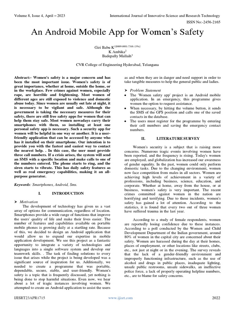 An Android Mobile App For Women S Safety Pdf Android Operating System Mobile App