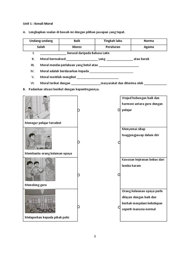 Latihan Unit 1 Pendidikan Moral F1 | PDF