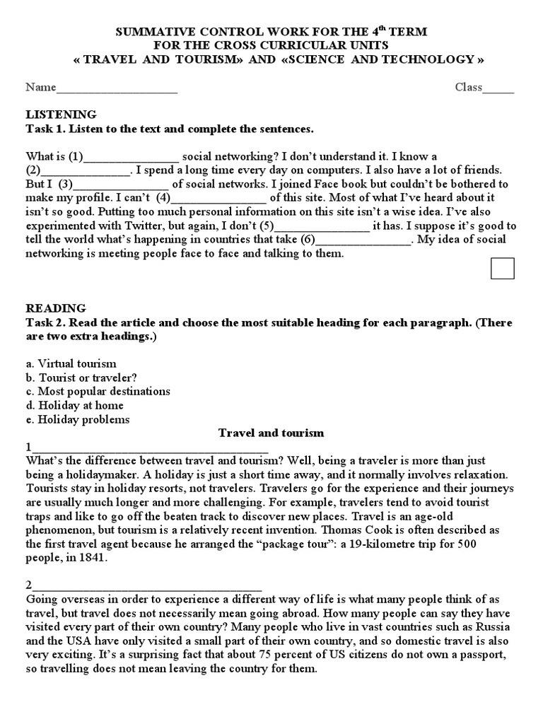 SA For The 4th Term 9 Grade | PDF | Tourism