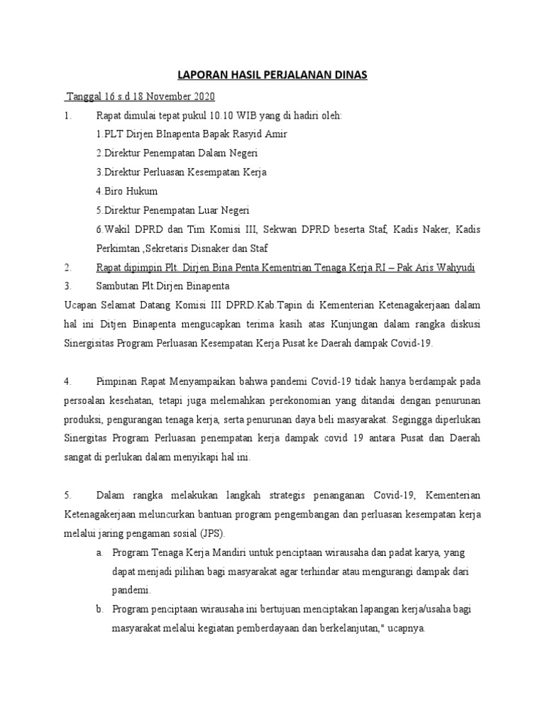 LAPORAN HASIL PERJALANAN DINAs Jakarta Bu Kadis | PDF