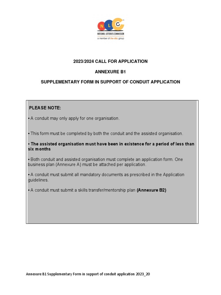 Annexure B1 Supplementary Form in Support of Conduit Application ...