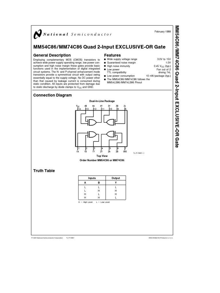 MM54C86/74C86 XOR Gate Datasheet | PDF | Field Effect Transistor | Cmos