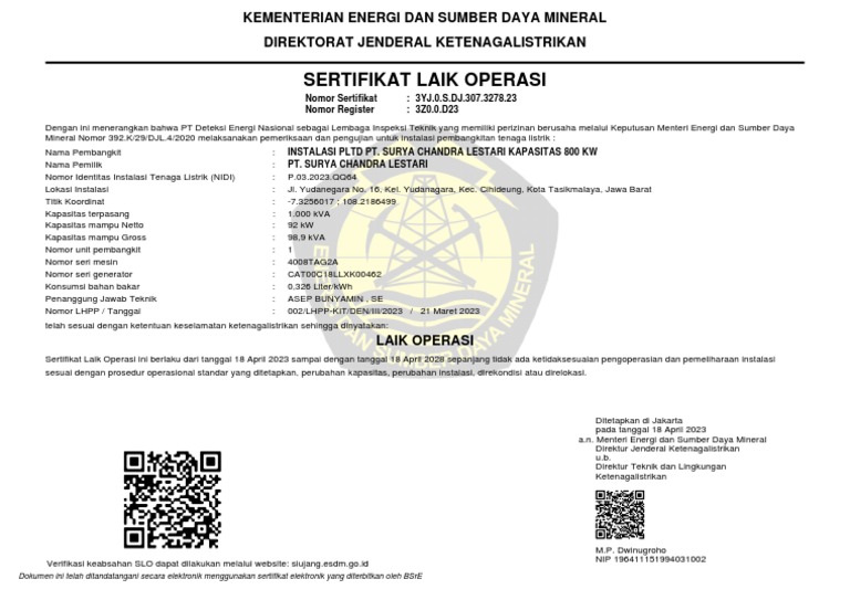 Slo PLTD PT Surya Chandra Lestari PDF | PDF