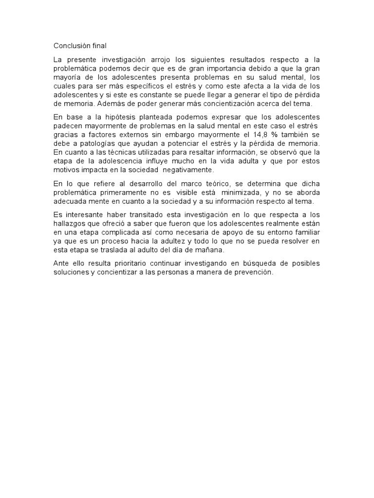 Estrés Adolescente y Salud Mental | PDF