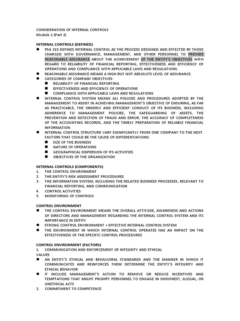 Consideration of Internal Controls Module 1 Part 2 | PDF | Internal ...
