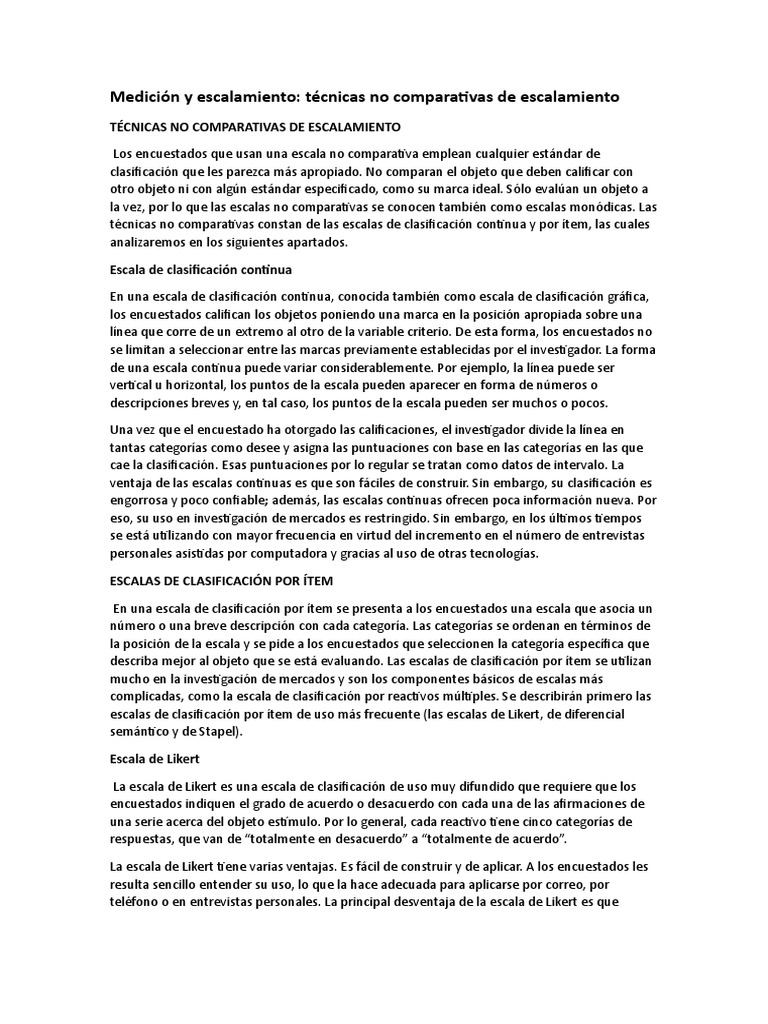 Técnicas No Comparativas de Escalamiento | PDF | Validez (Estadísticas) | Medición