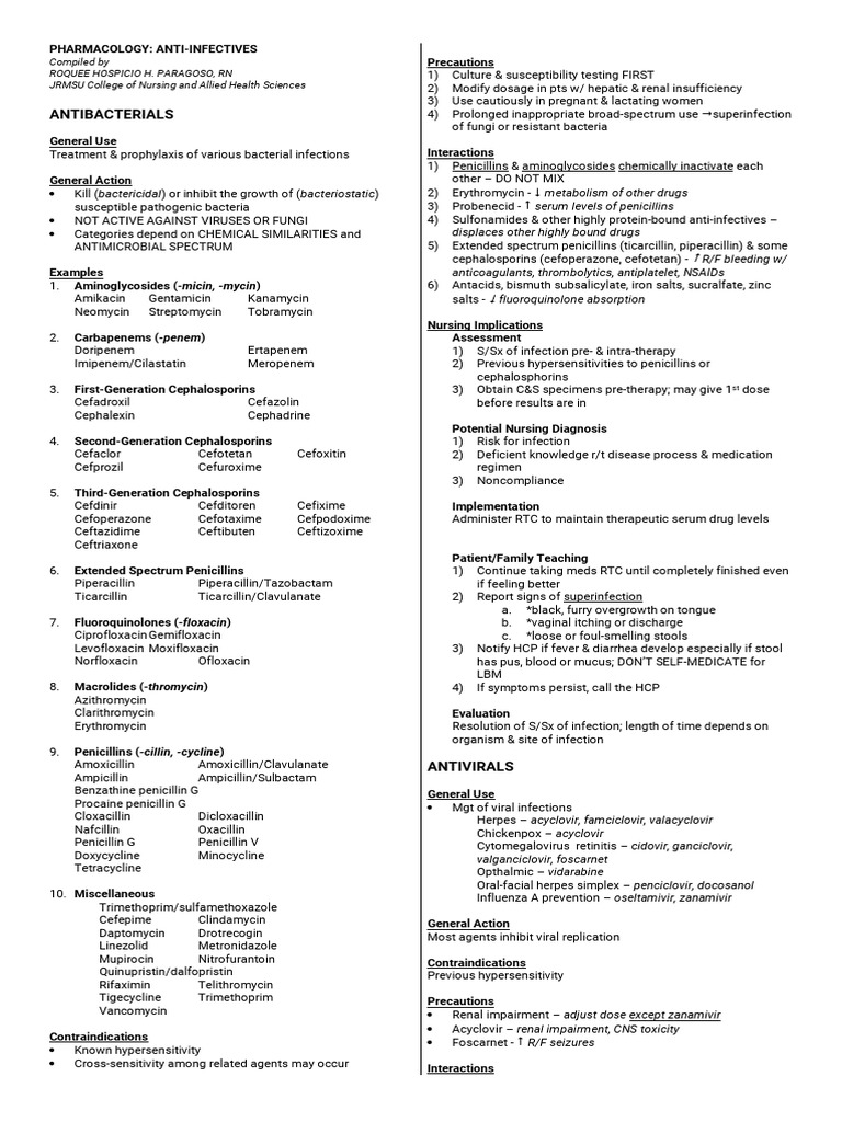 Pharmacology of Anti-Infectives Guide | PDF | Management Of Hiv/Aids ...