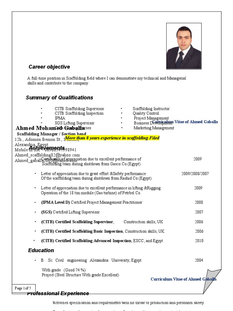 CV Scaffolding Engineer | PDF | Scaffolding | Employment