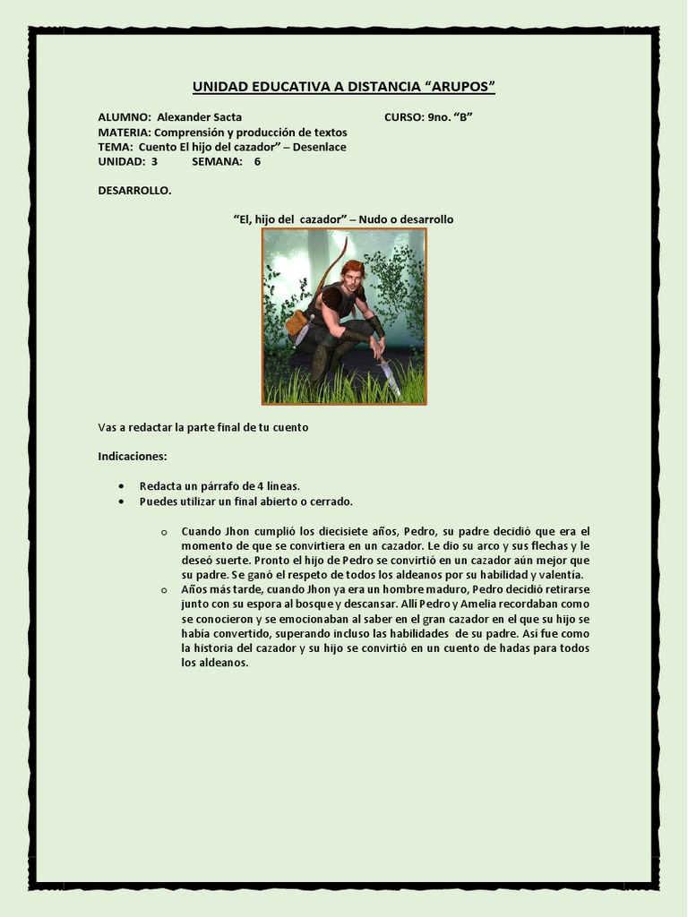 Desenlace del cuento "El hijo del cazador" | PDF | Poesía | Libros para ...