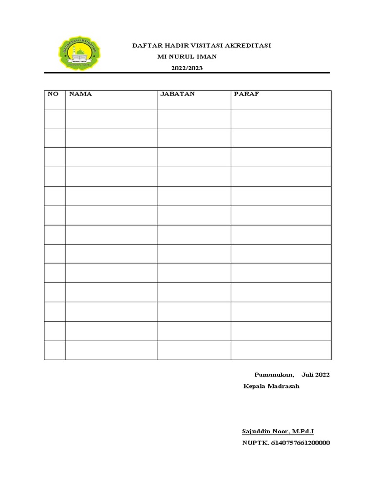 Daftar Hadir Visitasi Akreditasi | PDF
