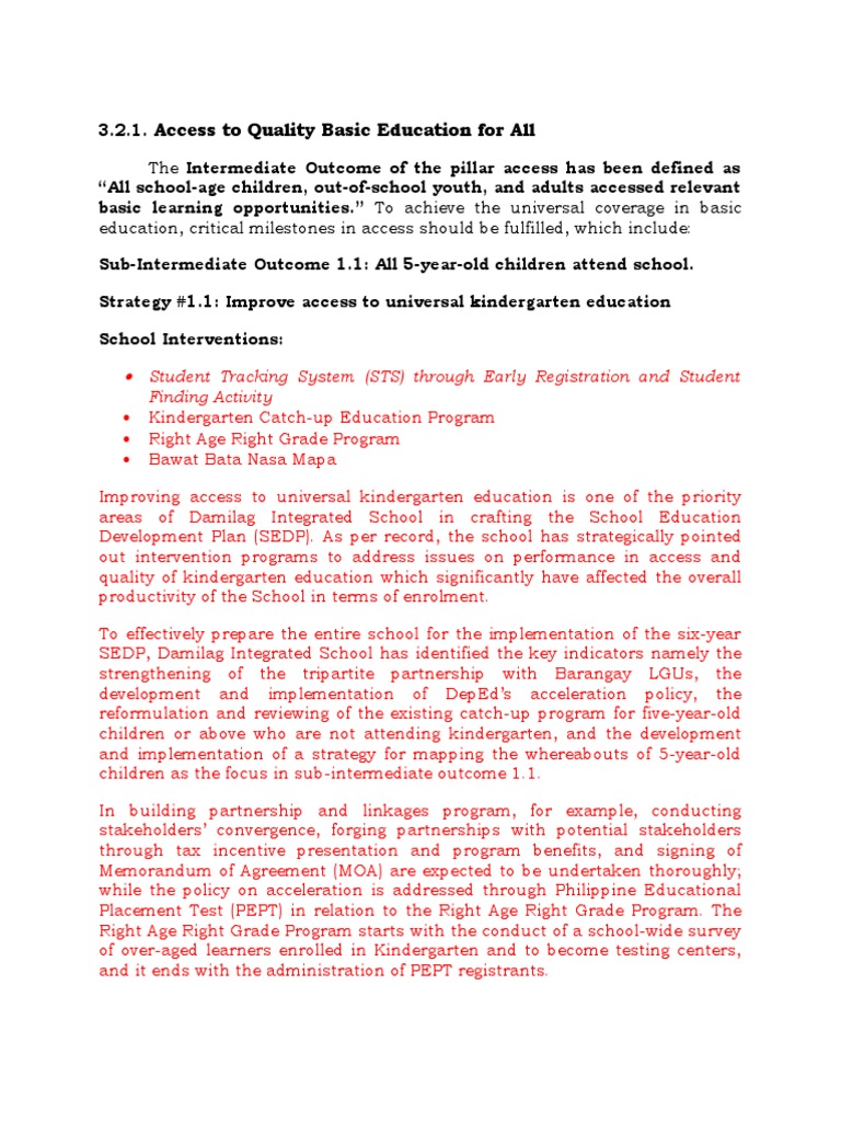 Access to Quality Education at Damilag School | PDF | Teachers | Learning