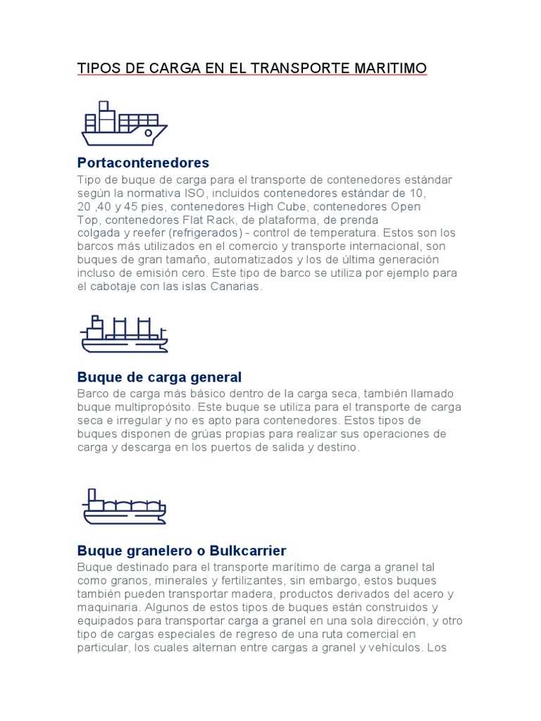Tipos de Carga en El Transporte Maritimo | PDF | Buques | Barco de carga