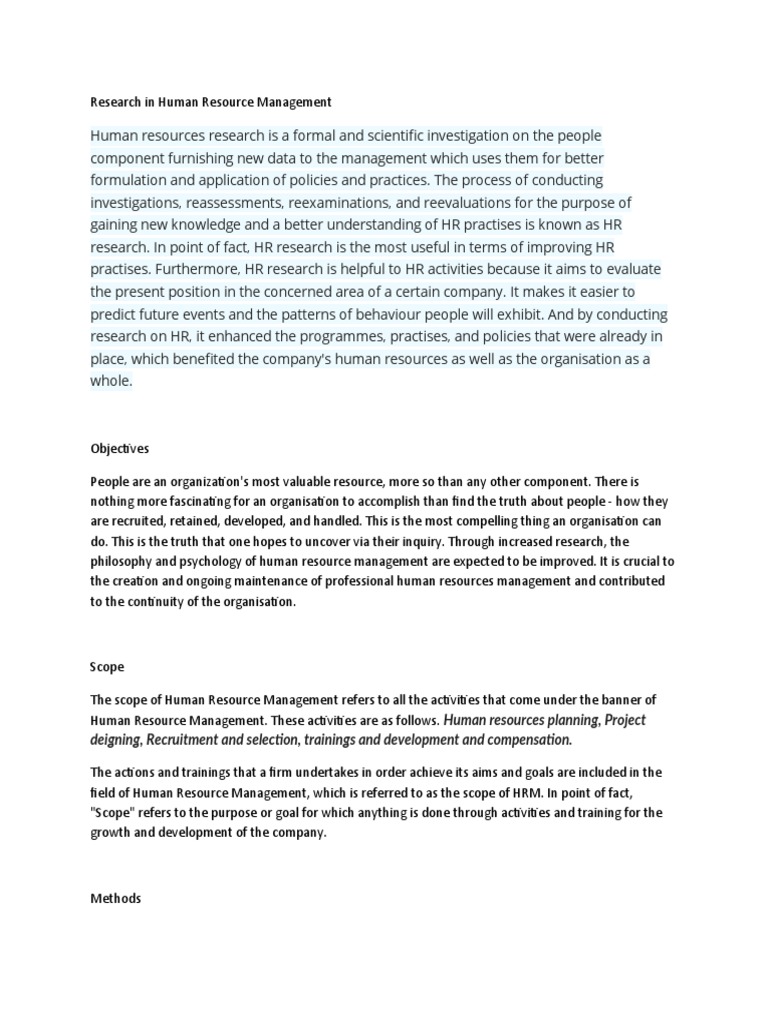 Research in Human Resource Management Explaination | PDF | Human ...