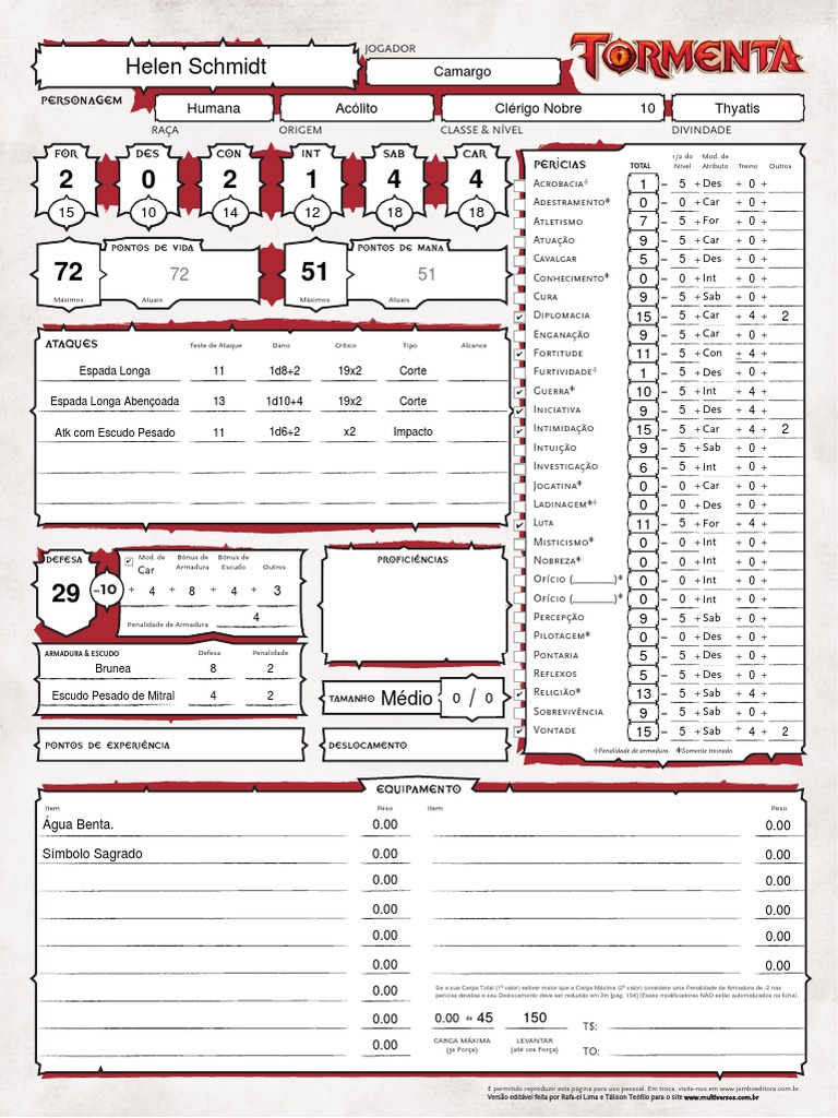 Ficha Tormenta 20 | PDF