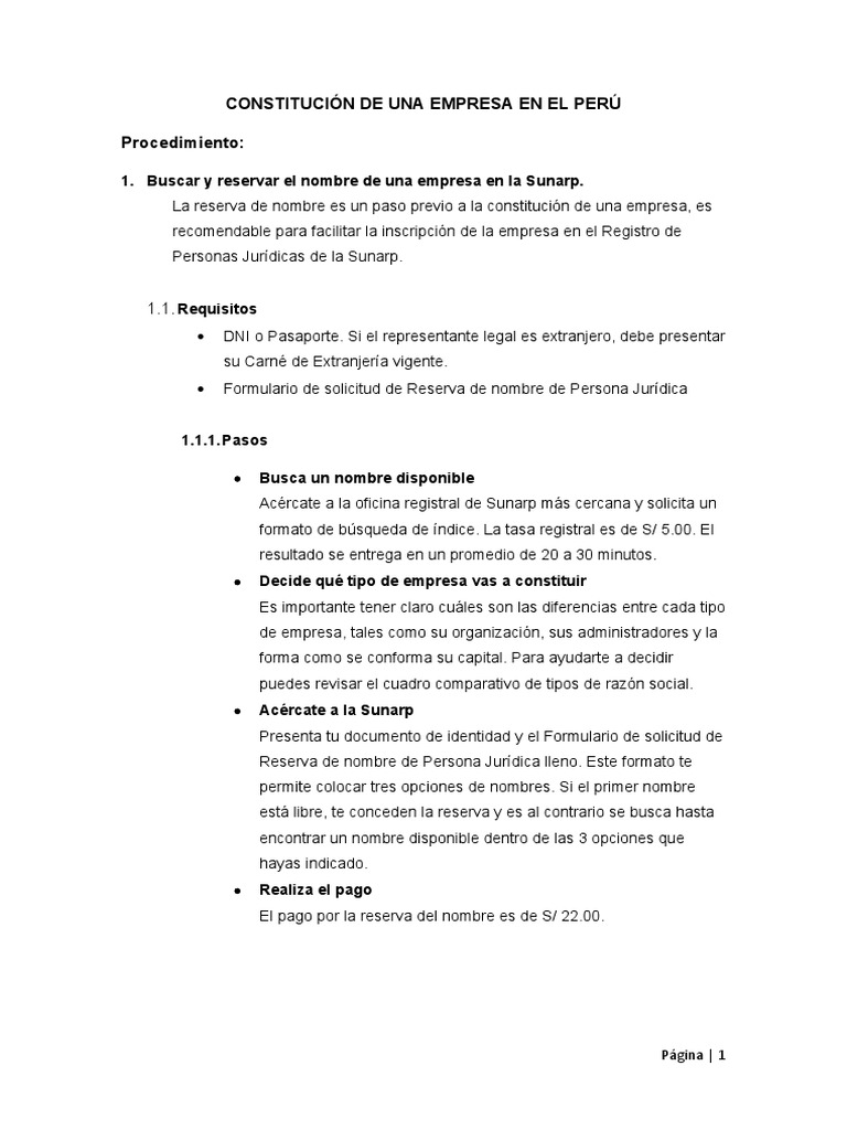 Constitución de Una Empresa en El Perú | PDF | Documentos legales | Derecho Civil (Common Law)