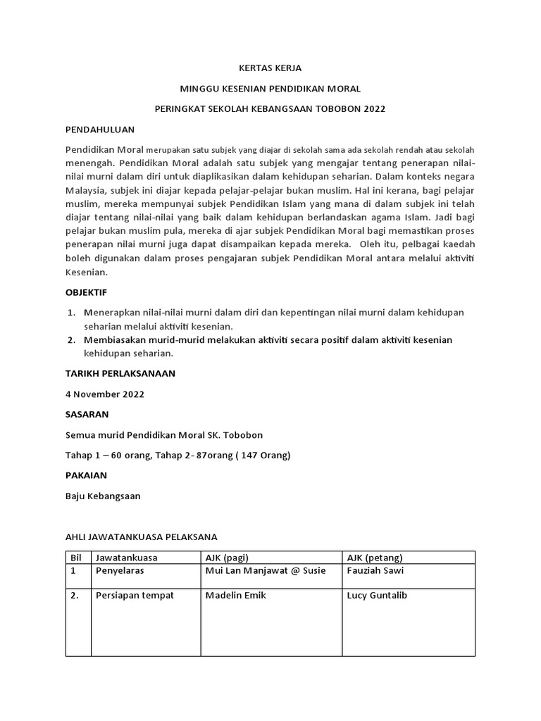 Kertas Kerja Aktiviti Moral | PDF