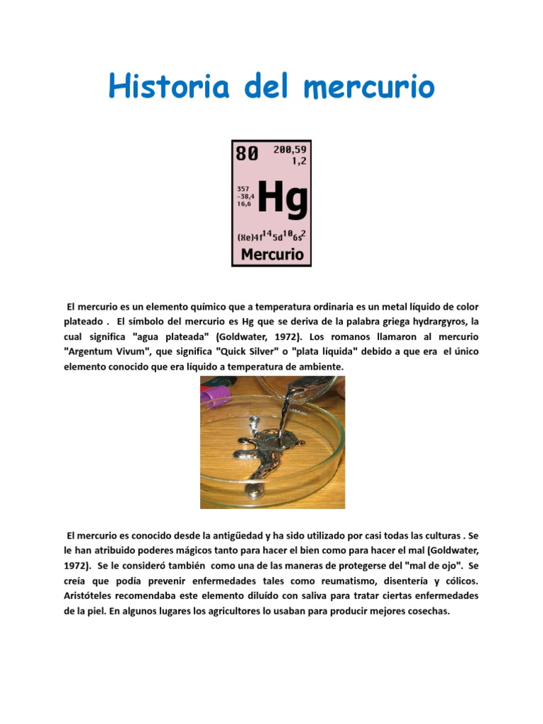 Historia y usos del mercurio | PDF | Mercurio (Elemento) | Plata
