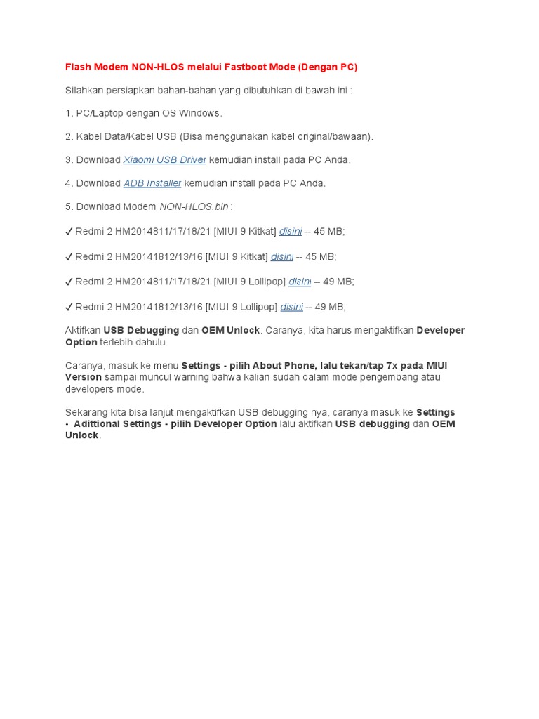 Flash Modem NON-HLOS Redmi 2 ke Lollipop | PDF | Teknologi & Rekayasa