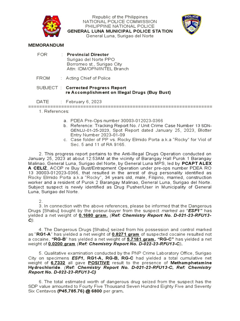 Illegal Drug Bust Report: General Luna | PDF | Social Aspects Of Psychoactive Drugs | Crimes