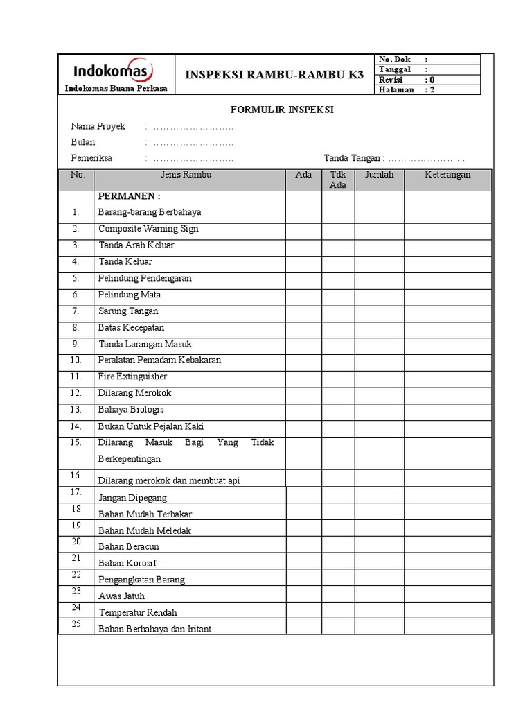 FM-06-07-01 Inspeksi Rambu K3 | PDF