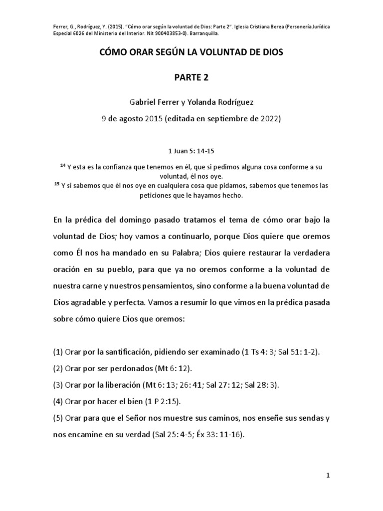 Cómo Orar Según La Voluntad de Dios Parte 2 | PDF | Oración | Jesús