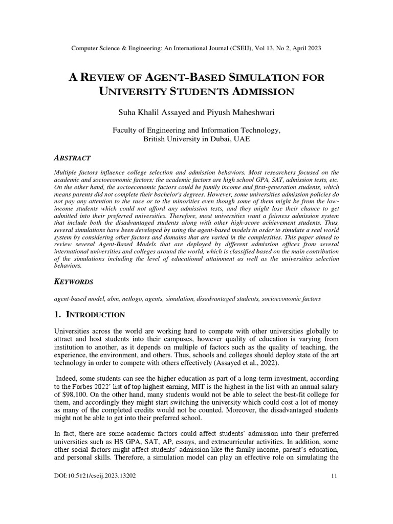 A Review of Agent-Based Simulation For University Students Admission | PDF