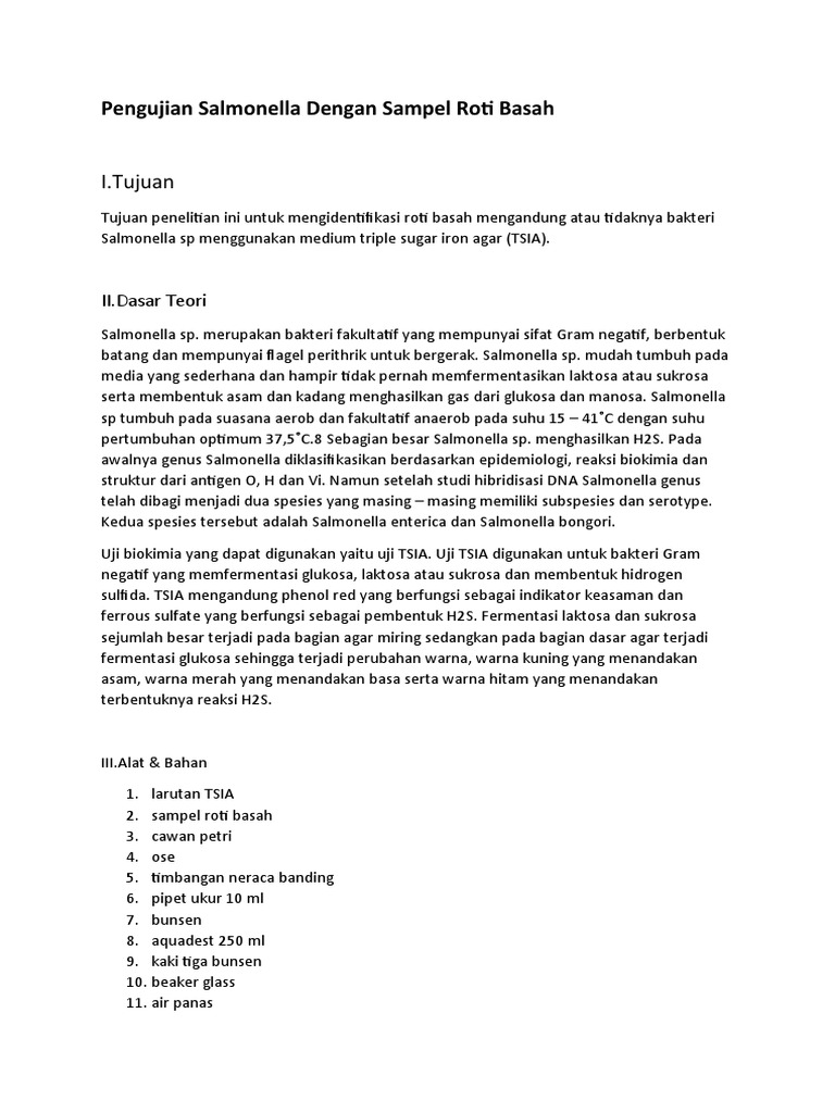 DETEKSI SALMONELLA PADA ROTI BASAH MENGGUNAKAN METODE TSIA | PDF